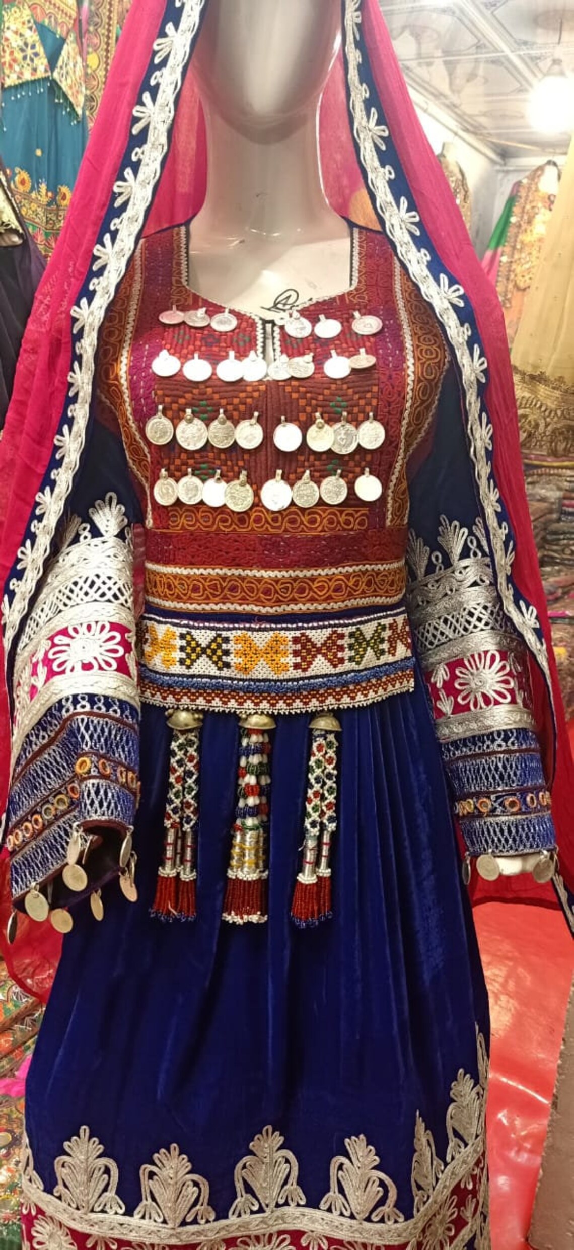 Afghan Kuchi Tribe Blue & Silver Coin Embroidery Beautiful - Etsy