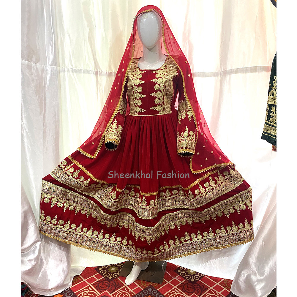 Traditional Afghan Dress With Full Hand Made Golden Embroidery - Etsy