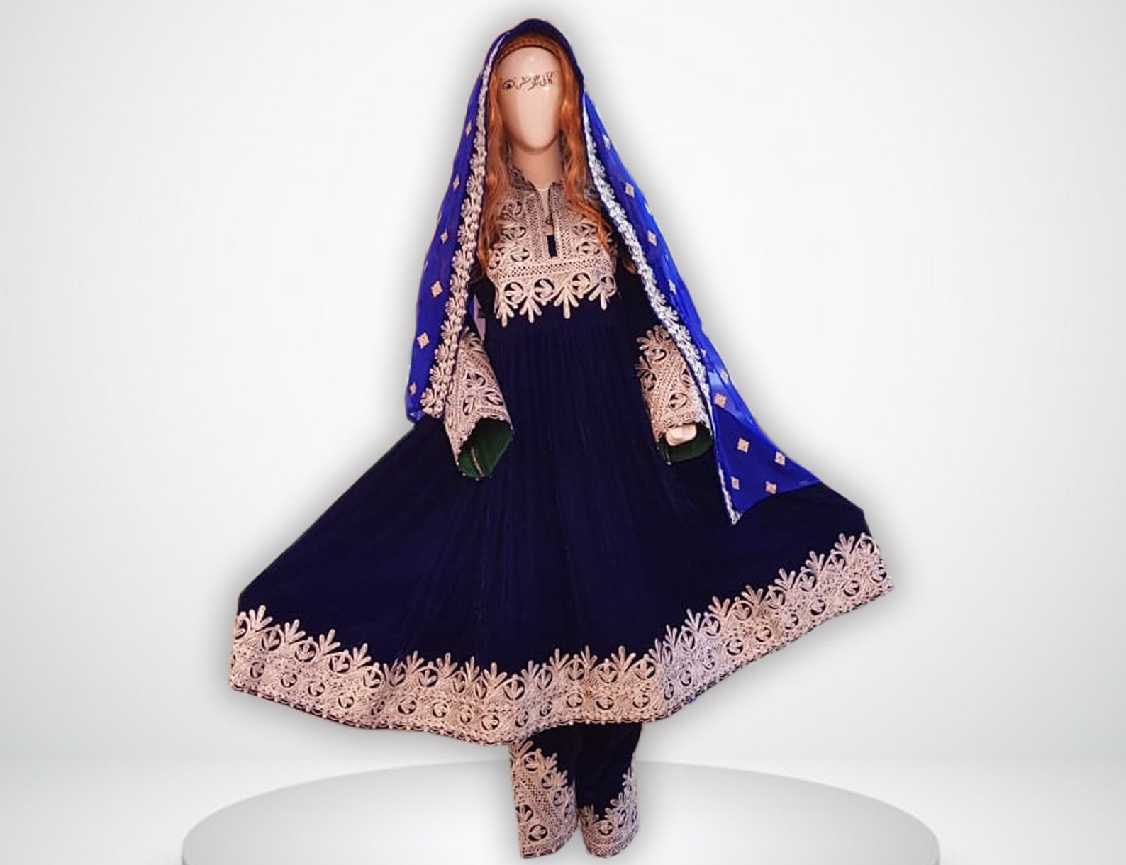Afghan Dress Blue Embroidery Beautiful Afghan Traditional Dress-afghan ...