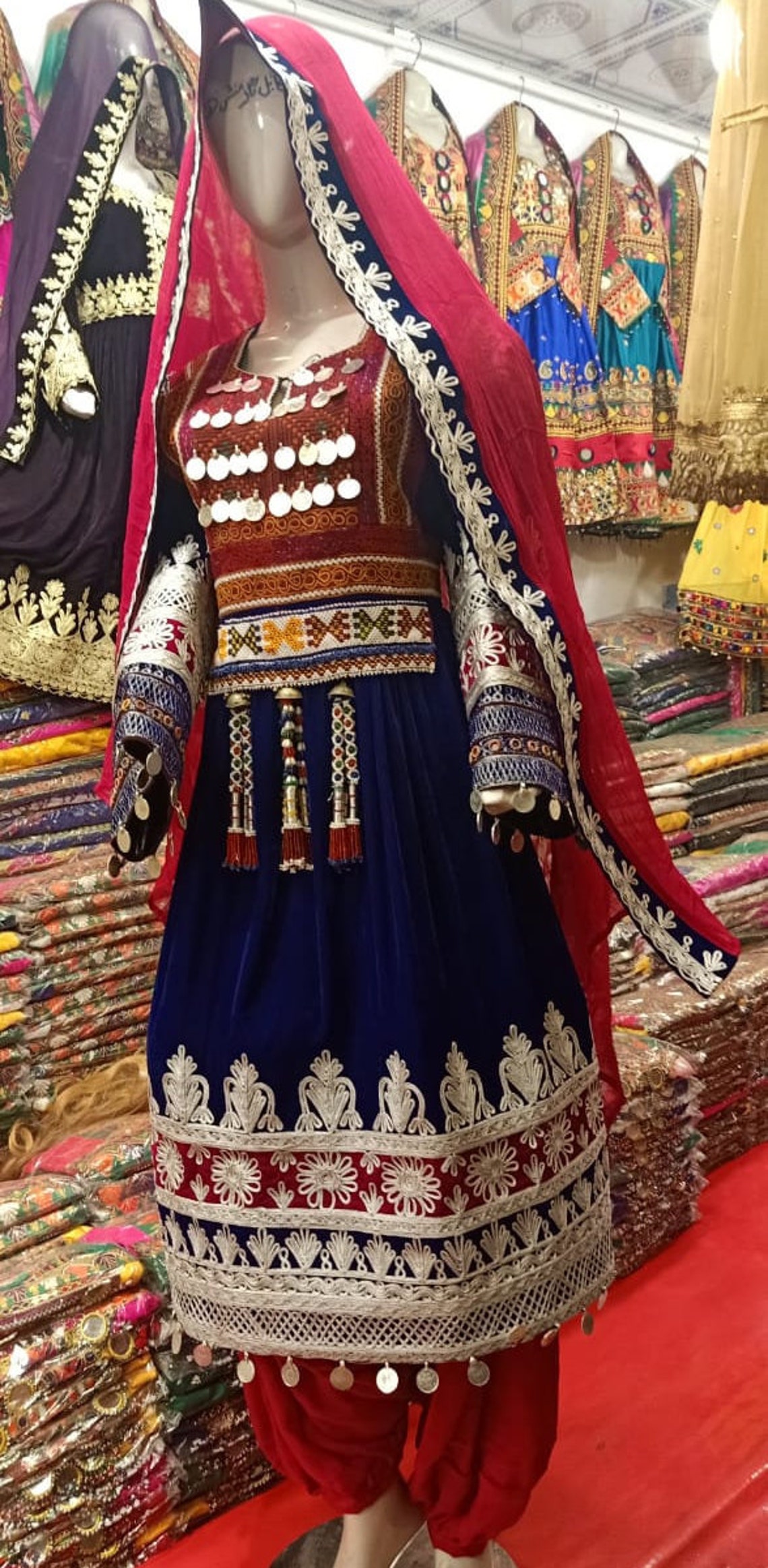 Afghan Kuchi Tribe Blue & Silver Coin Embroidery Beautiful - Etsy