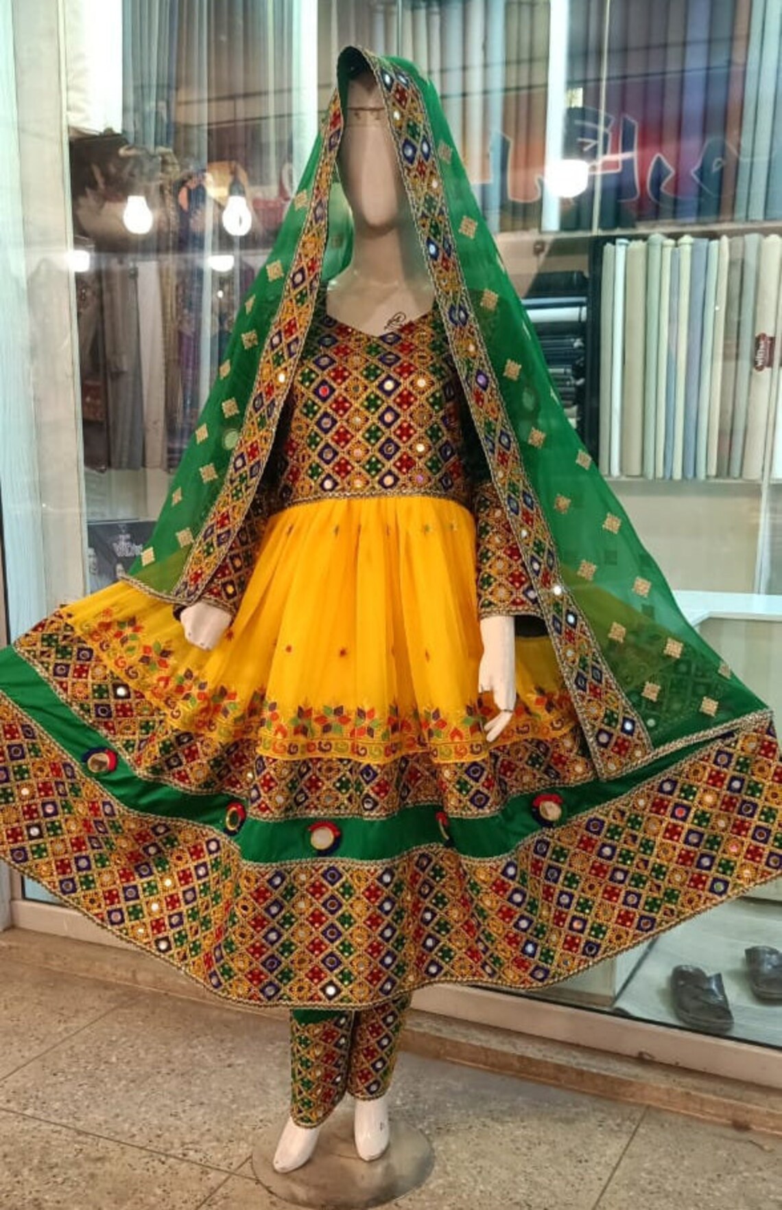 Afghan Kuchi Tribe Yellow & Green Embroidery Beautiful Afghani - Etsy