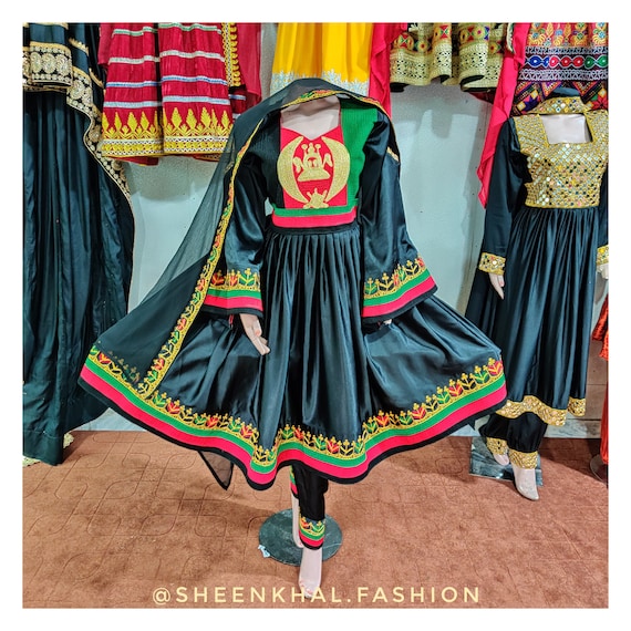 Afghan Flag Dress Traditional Afghan Dress With Full Hand - Etsy