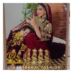 Afghan Dress for Women - Maroon Valvet Traditional Afghan Dress With ...