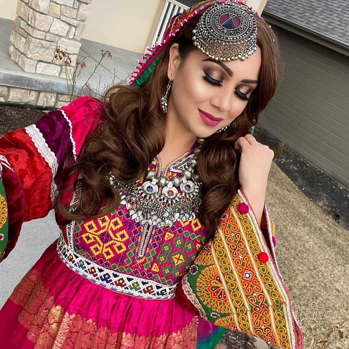 Afghan Dress Pink Embroidery Beautiful Afghan Traditional | Etsy