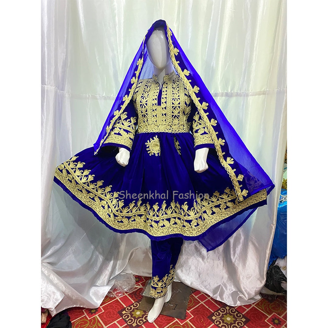 Dreamy Blue Afghan Dress With Full Hand Made Golden Embroidery - Etsy
