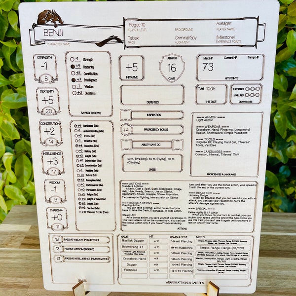Dnd Character Sheet Wood - Etsy