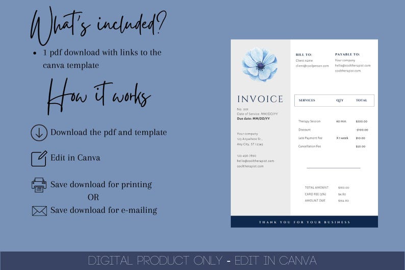 EDITABLE Modern Invoice Template for Mental Health Therapists ...