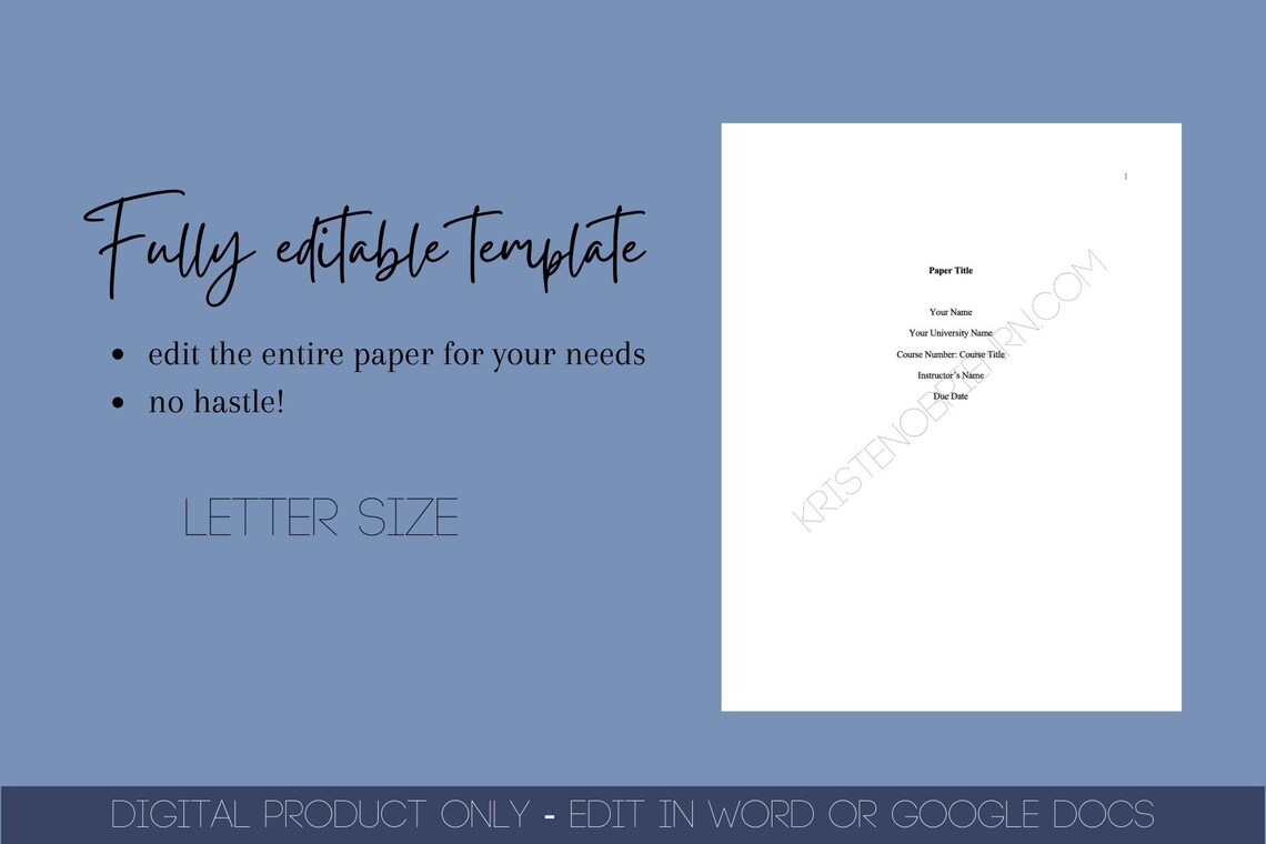 INSTANT DOWNLOAD APA 7th Edition Template for Students and ...