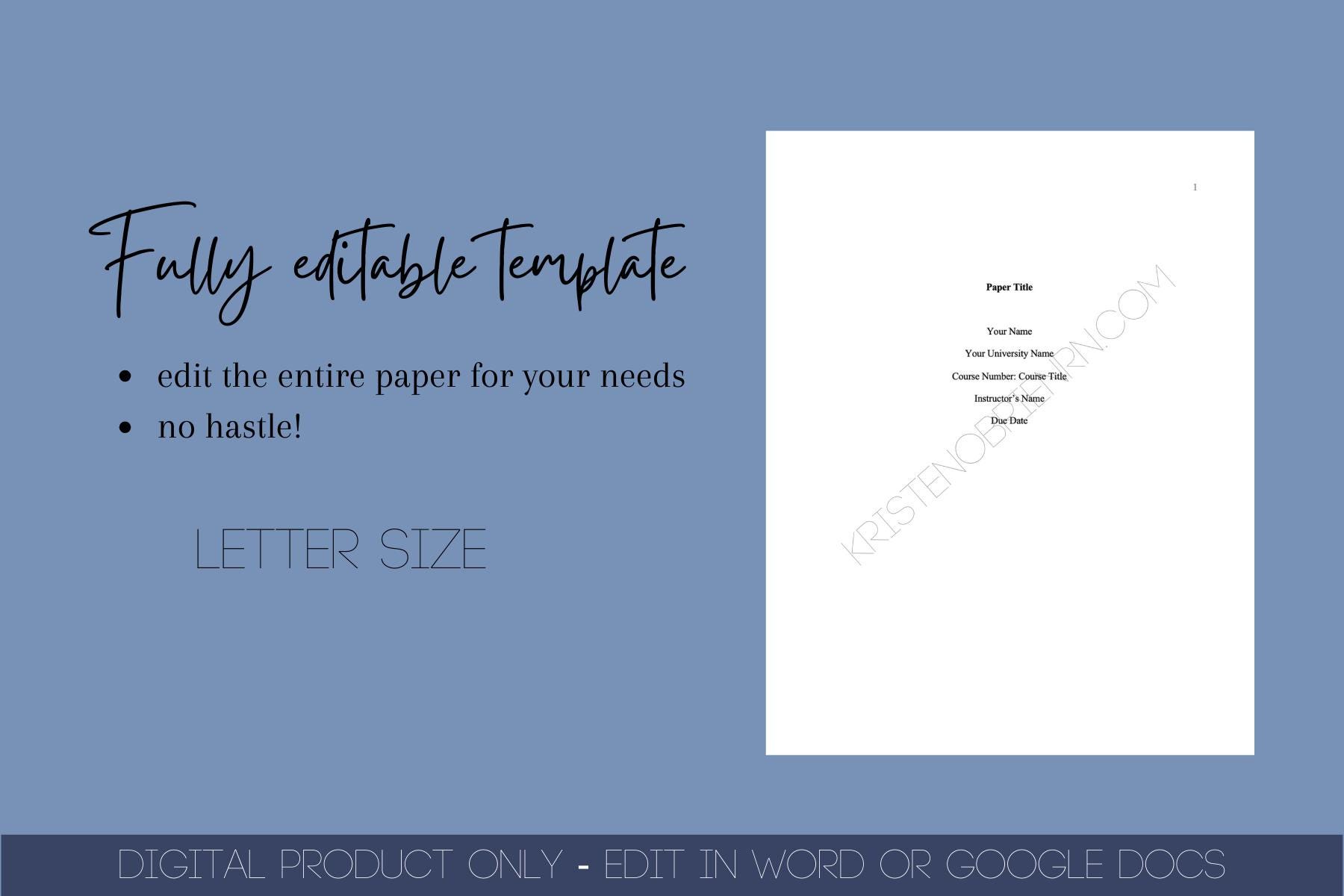 INSTANT DOWNLOAD APA 7th Edition Template for Students and ...