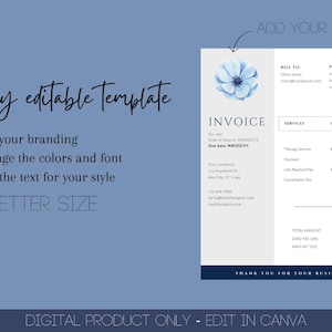 EDITABLE Modern Invoice Template for Mental Health Therapists ...