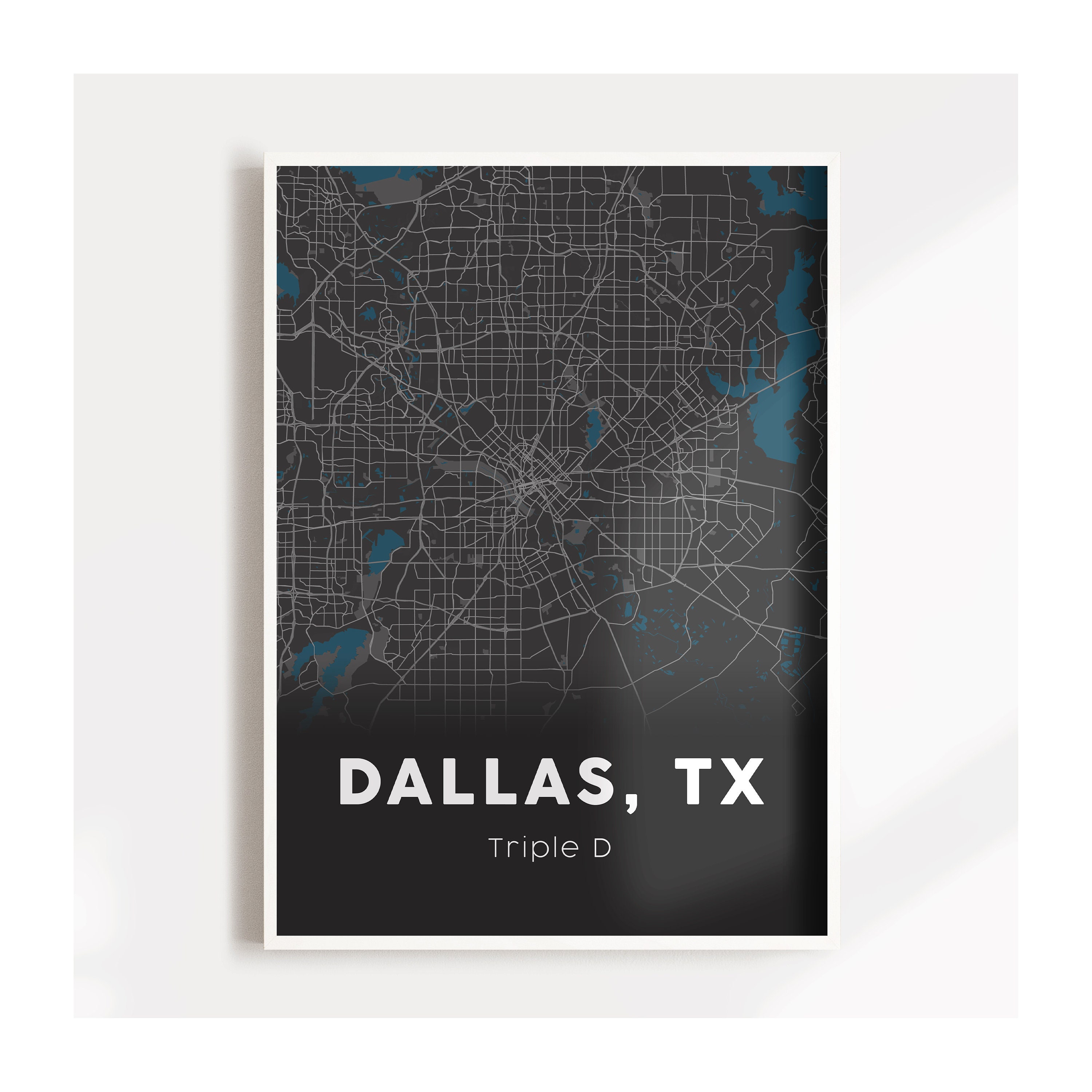 Customizable Dallas TX Map Poster Texas Print USA Dark - Etsy UK