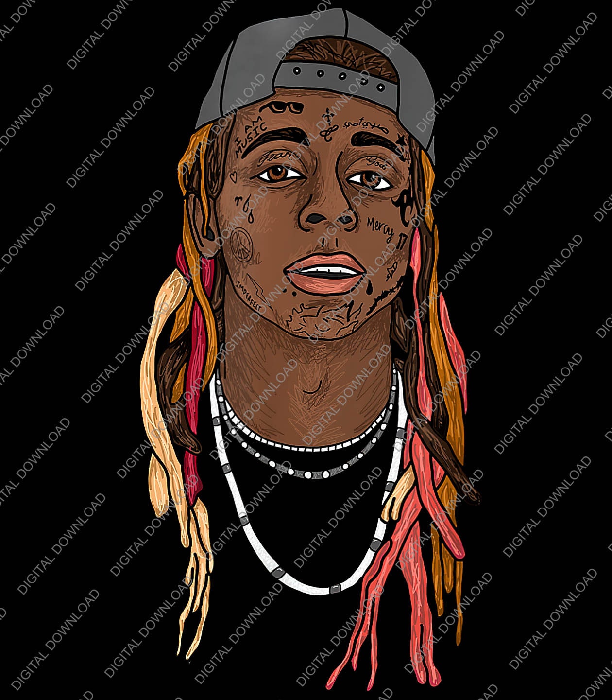 New Lil Wayne Tattoo Smiley File Png, Lil Wayne Illustrated Face, Lil ...