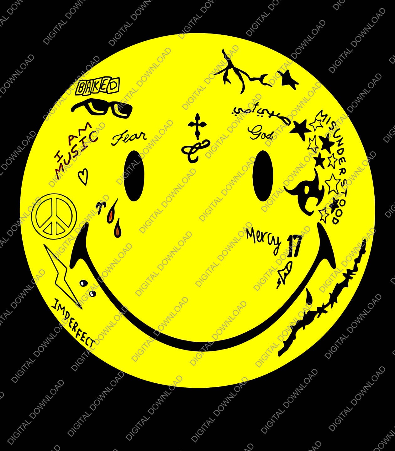 New Lil Wayne Tattoo Smiley File Png, Lil Wayne Illustrated Face, Lil ...