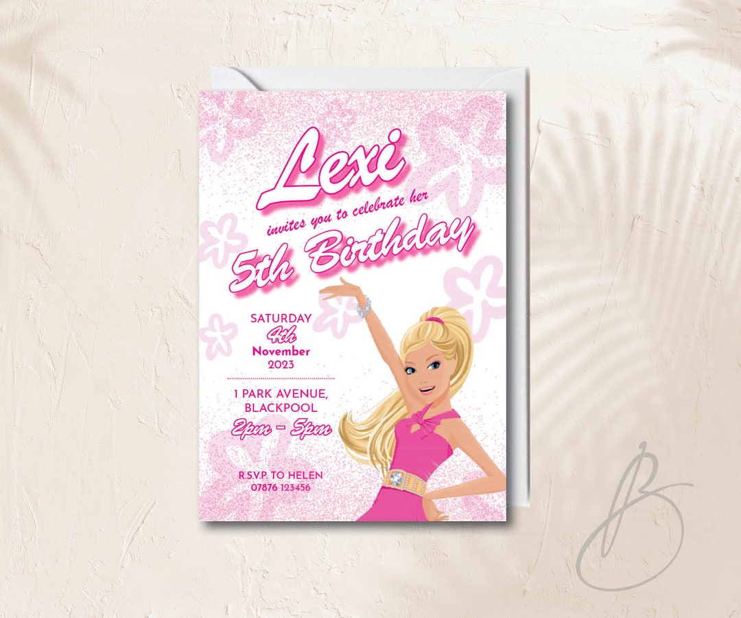 Invitación Cumpleaños Barbie Infantil, Impresa y Digital 002 - Etsy España