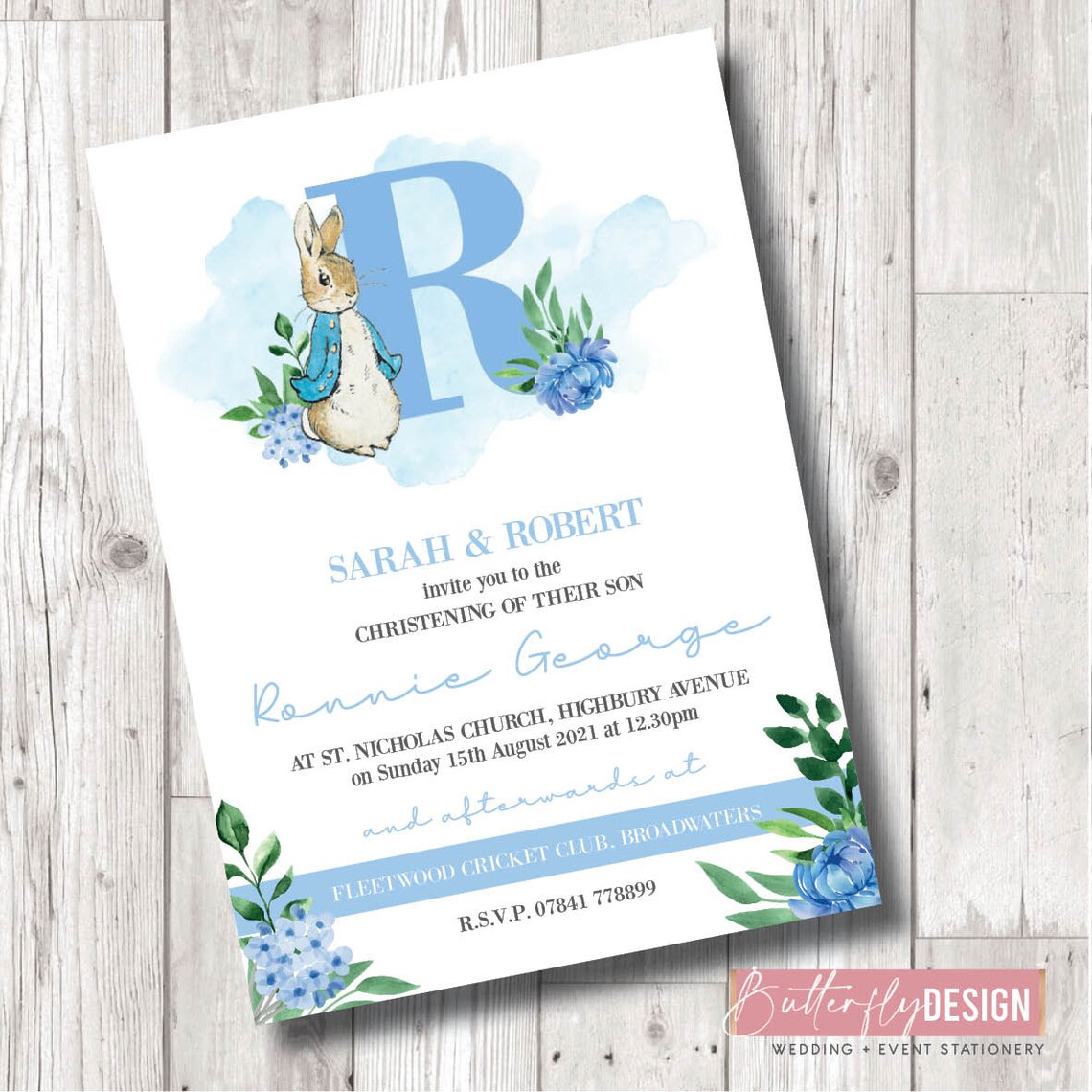 Boys Peter Rabbit Christening Baptism Naming Day Invitation - Etsy