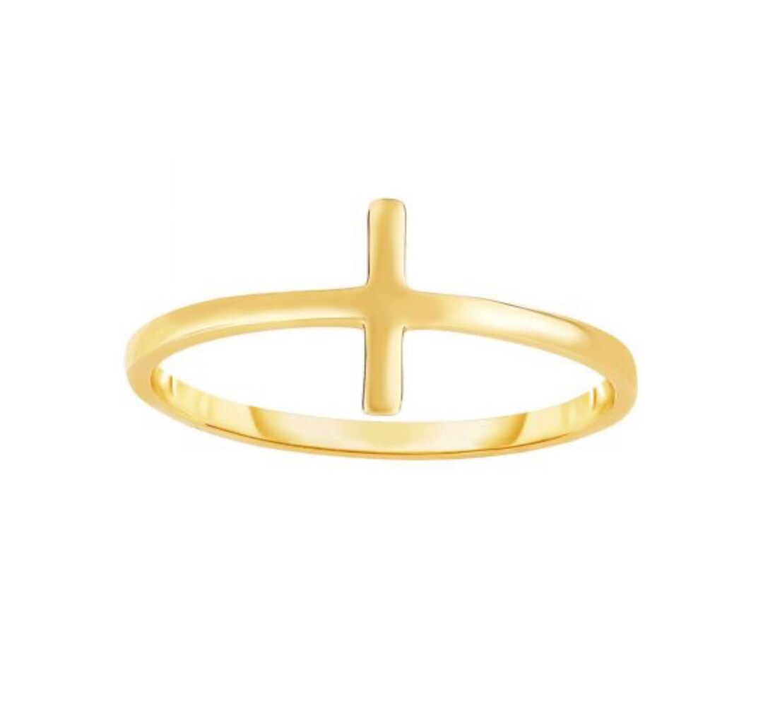 14K Gold Side Cross Ring - Etsy