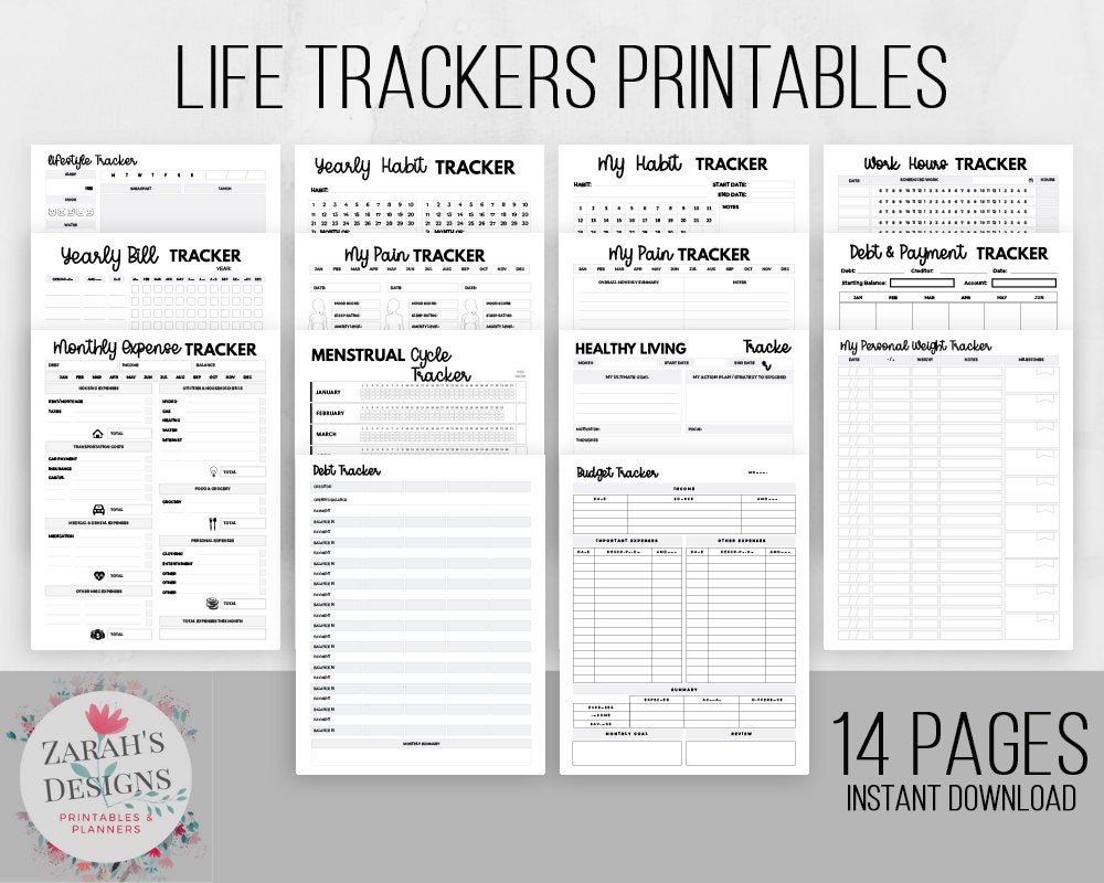 Life Tracker Printable Daily Tracker Pack | Etsy