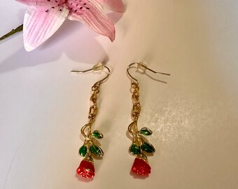 Rose, Gold Plated Earrings, Opalite Earrings, Opalite Dangle Earrings ...