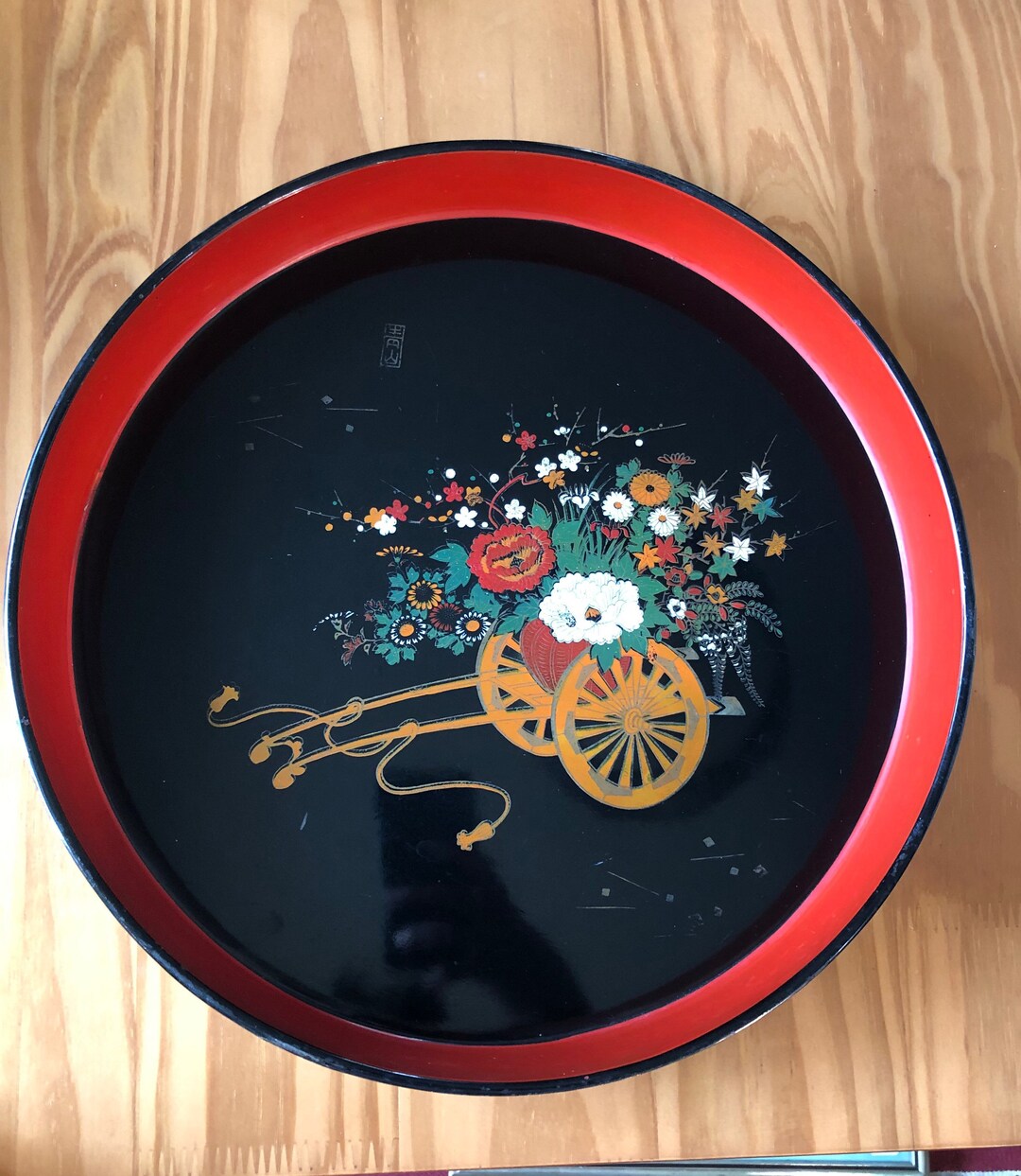 Vintage Japanese Serving Tray, Flower Cart, Red and Black - Etsy