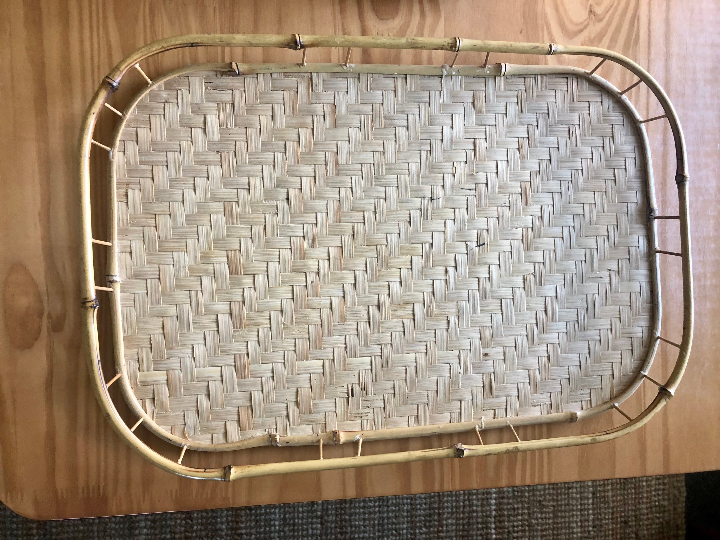 1960s Vintage Bamboo Woven Rattan Wicker Tray Boho Style/tiki Bar 18 X ...