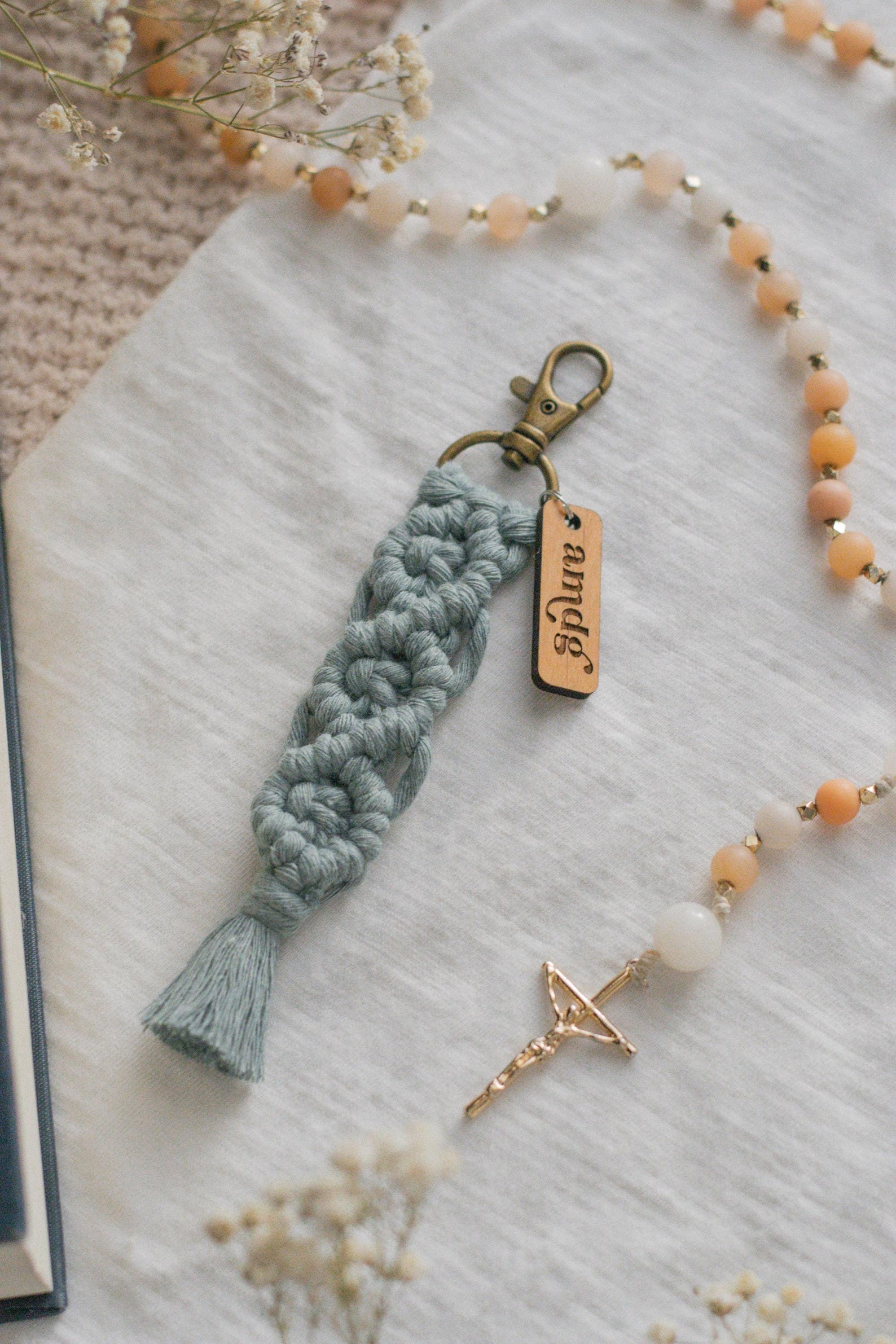 Catholic Macrame Keychain With Wood Attachment | Catholic Saint Quote ...