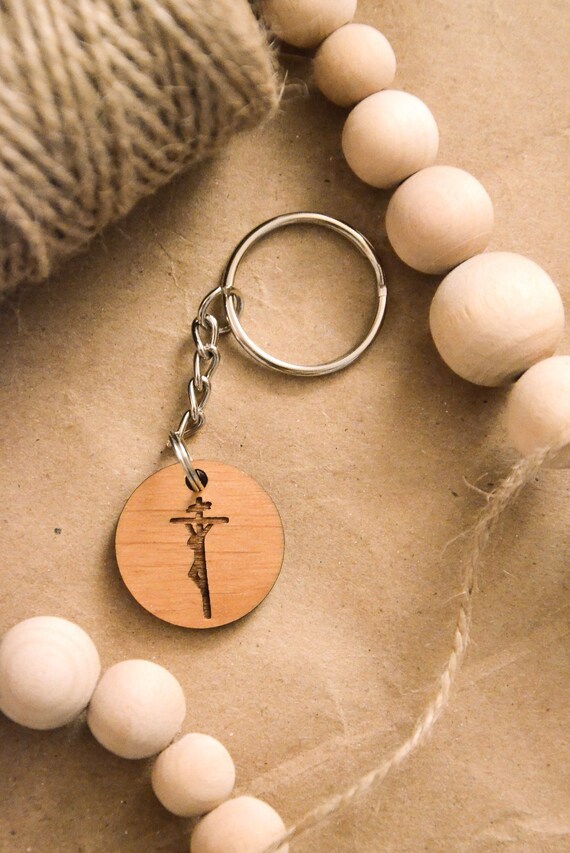 Crucifixion Catholic Wood Keychain Catholic Saint Quote | Etsy