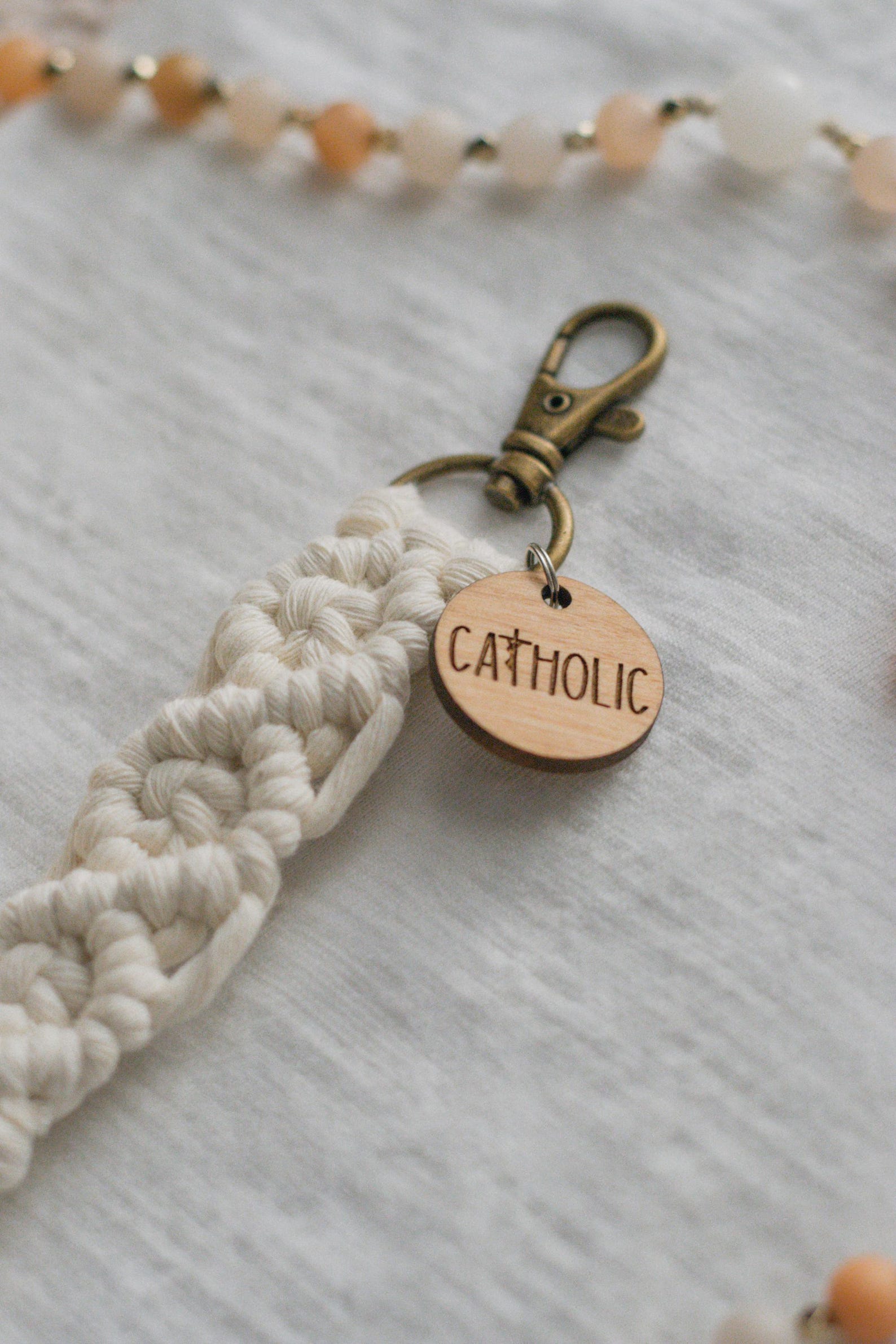 Catholic Macrame Keychain With Wood Attachment | Catholic Saint Quote ...