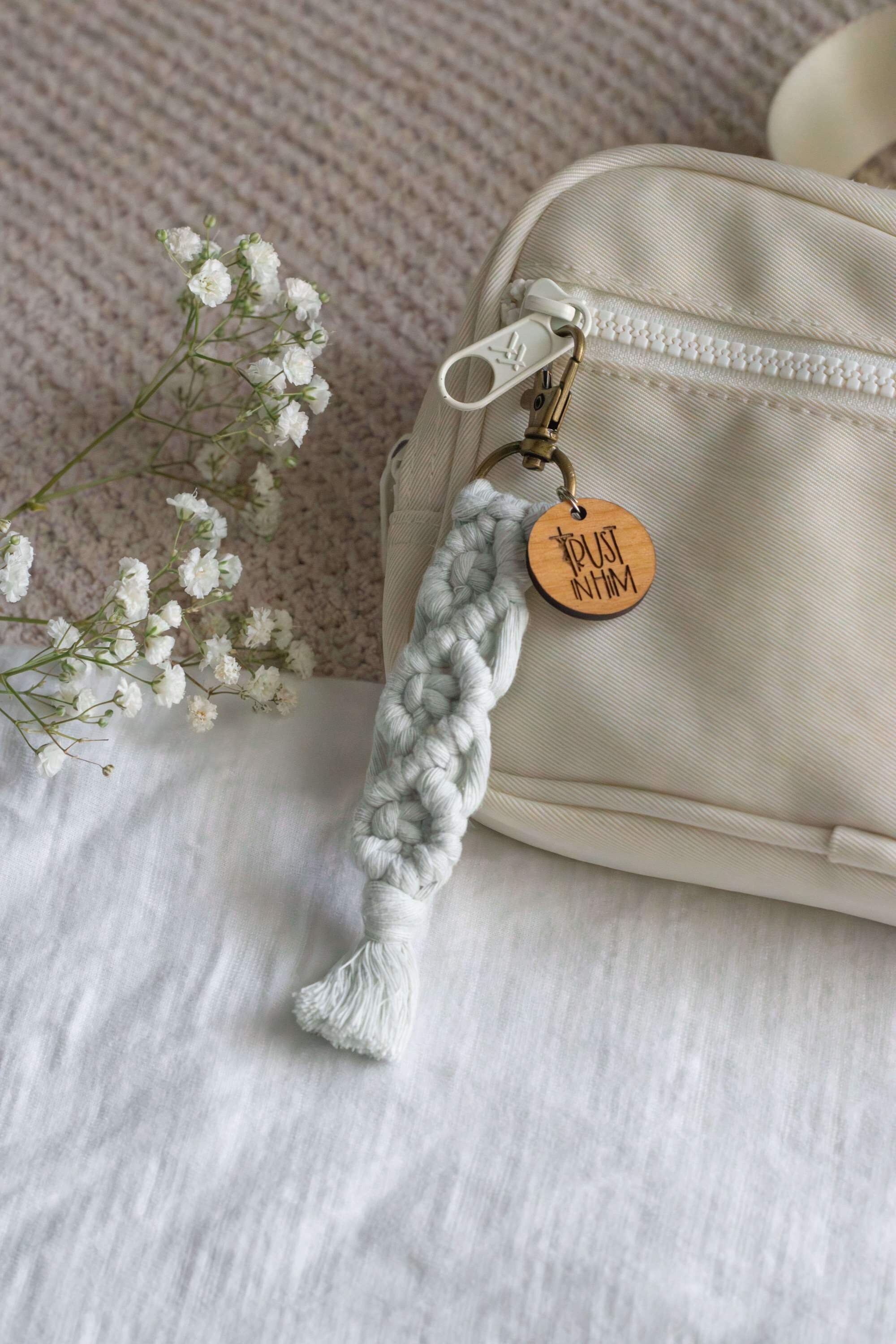Catholic Macrame Keychain With Wood Attachment | Catholic Saint Quote ...