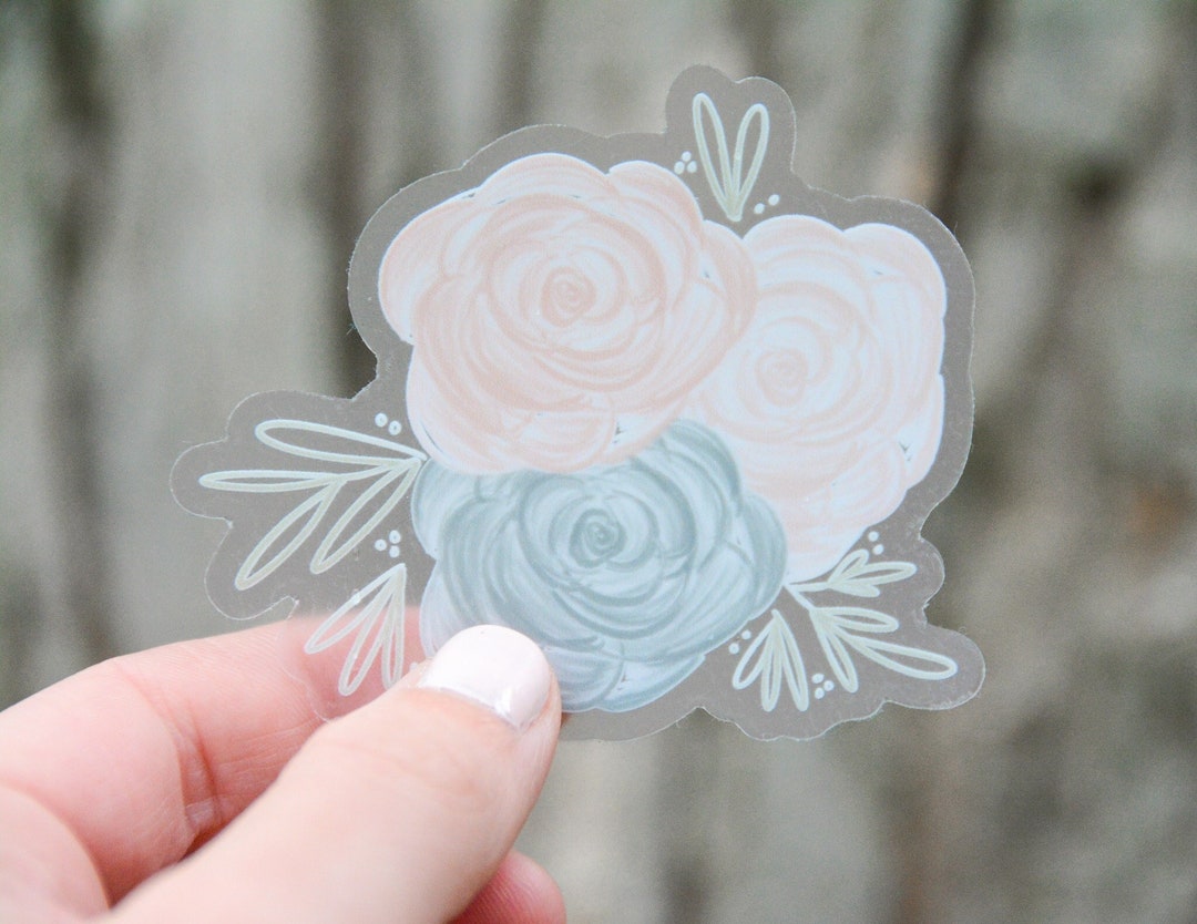 Blue and Pink Floral Vinyl Sticker | Clear Bouquet Vinyl Sticker ...