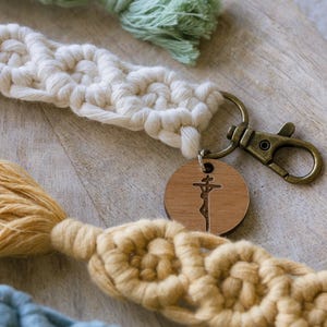 Catholic Macrame Keychain With Wood Attachment | Catholic Saint Quote ...
