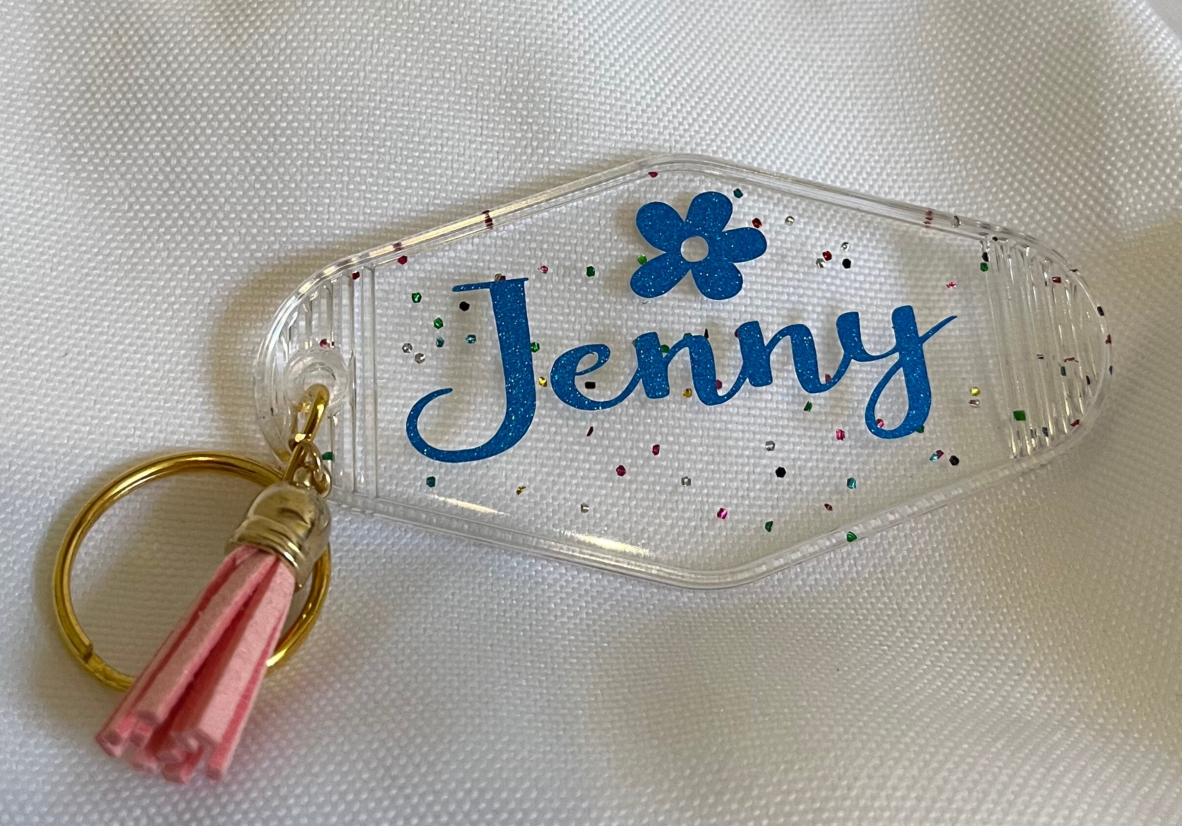 Personalized Motel Keychain in Clear With Glitter. for Bridal Party ...