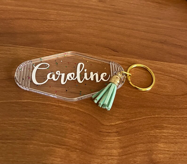 Personalized Motel Keychain in Clear With Glitter. for Bridal Party ...