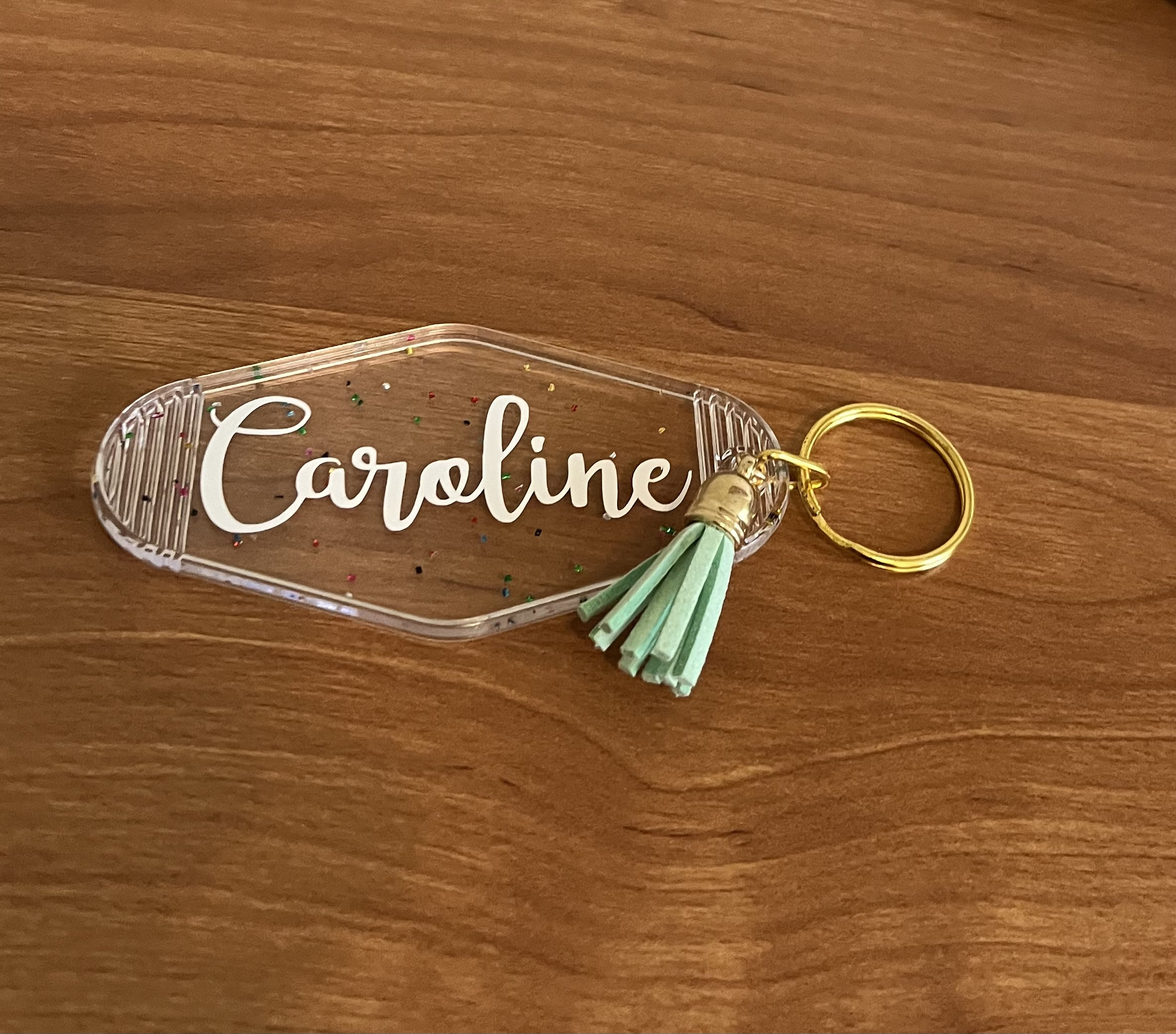 Personalized Motel Keychain in Clear With Glitter. for Bridal Party ...