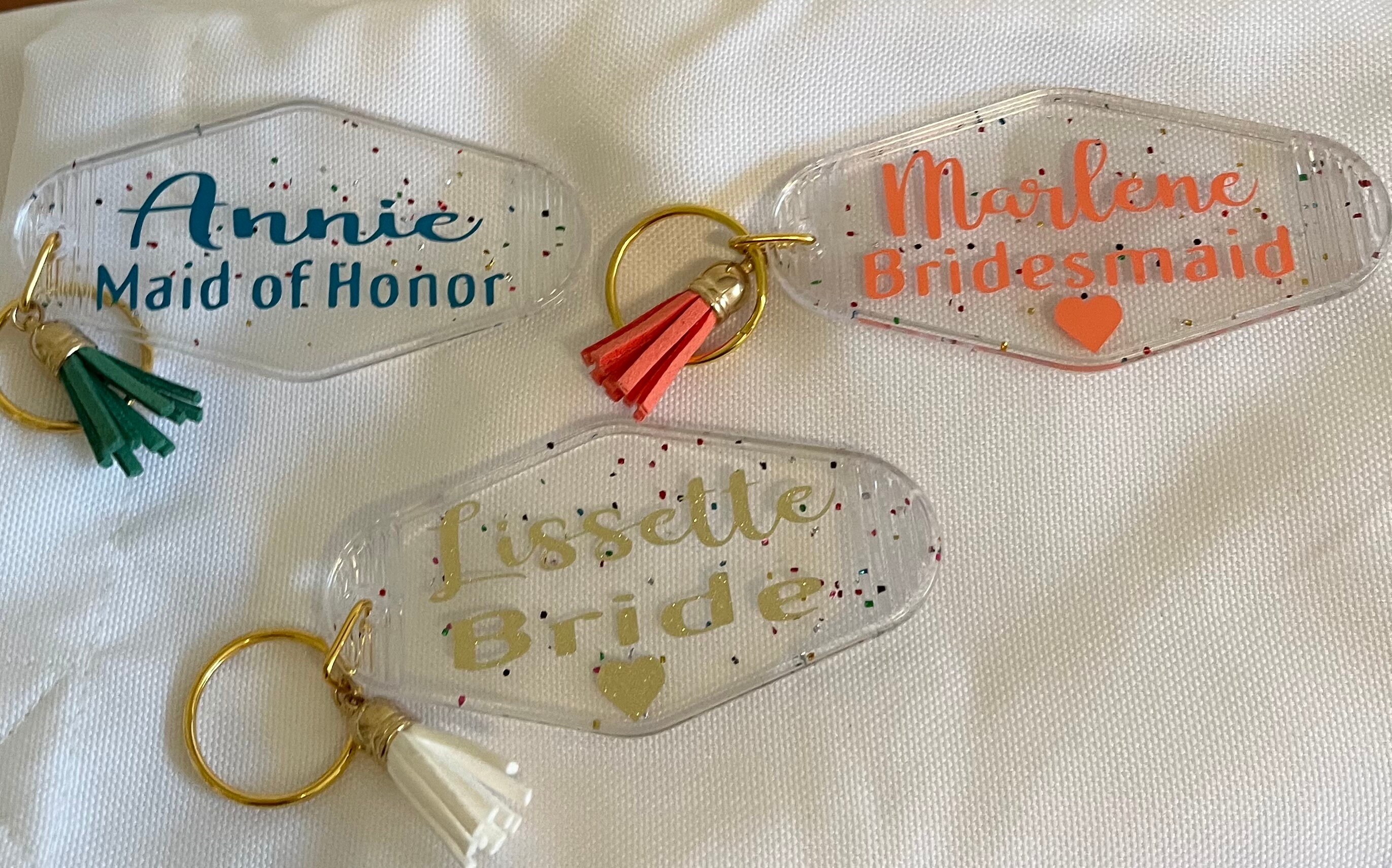 Personalized Motel Keychain in Clear With Glitter. for Bridal Party ...