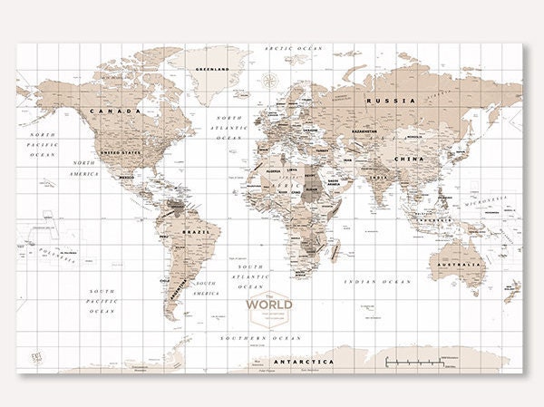 World Map Printed on Canvas : Pinable Map, Carte Du Monde Sur Toile ...