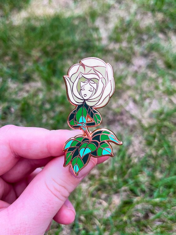 White Rose Hard Enamel Pin 65mm Flowers of Wonderland - Etsy