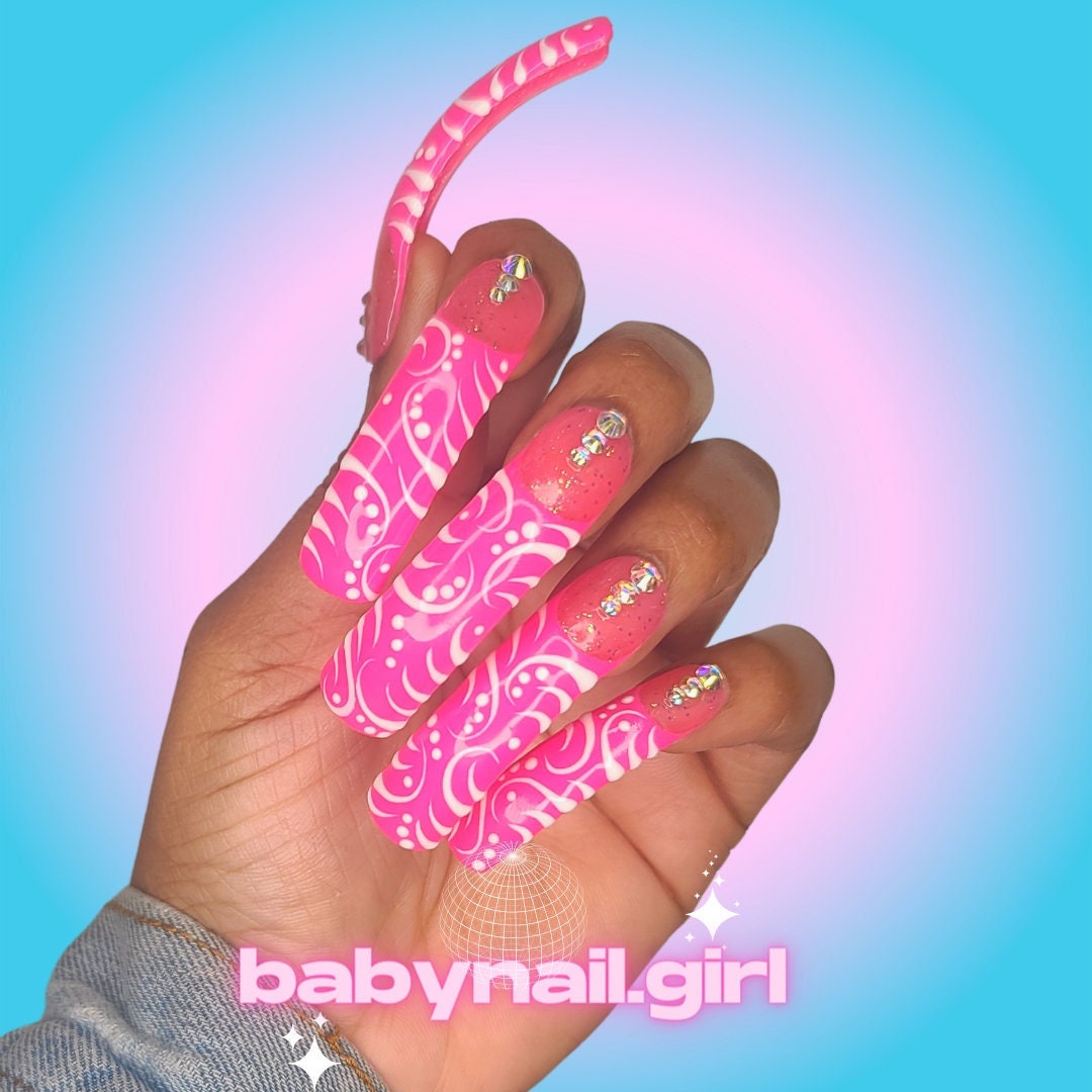 French Tips 90s Line Art Press on Nails | Think Pink - Etsy