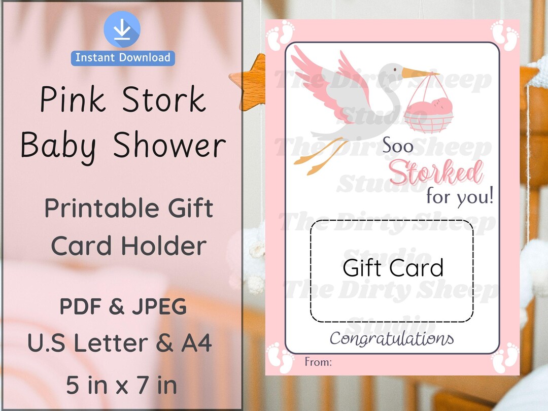 Pink Stork Gift Card Holder Printable, Digital Instant Download, Easy ...