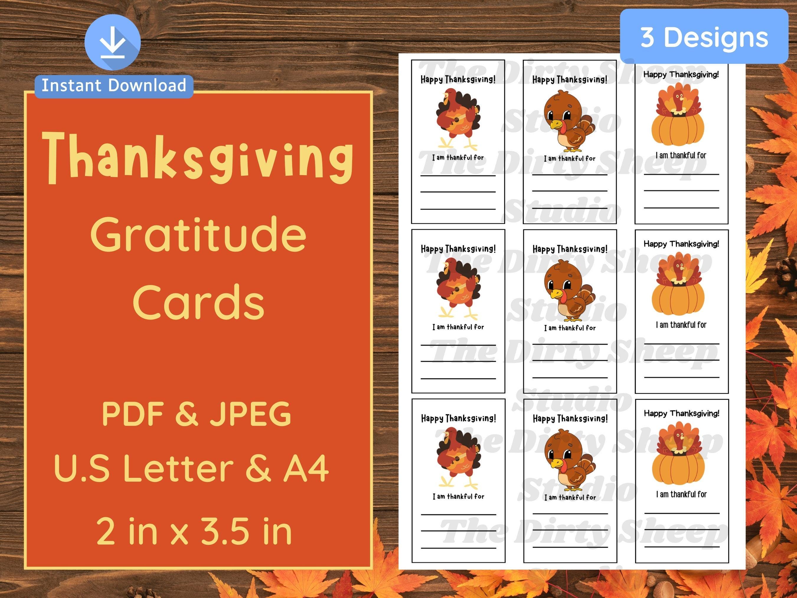 Kids Printable Gratitude Cards, Thanksgiving Activity Cards, Instant ...