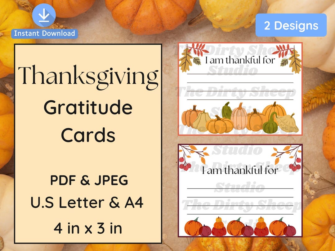 Thanksgiving Gratitude Cards, Instant Download Printable, Low Ink ...