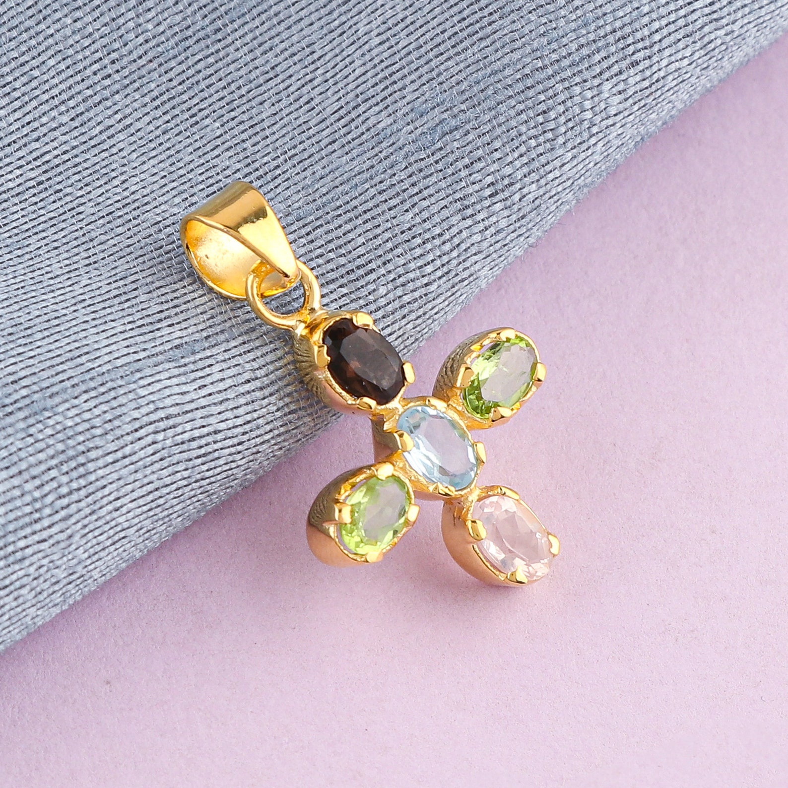 Natural Multi Gemstone Pendant Necklace, 925 Sterling Silver, Gold ...