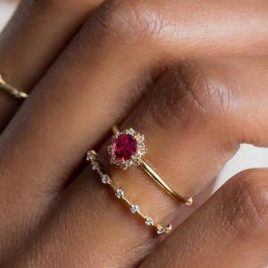 14k Solid Gold, Ruby Engagement Ring, Natural Diamonds, July Birthstone, Diamond Wedding Rings ...