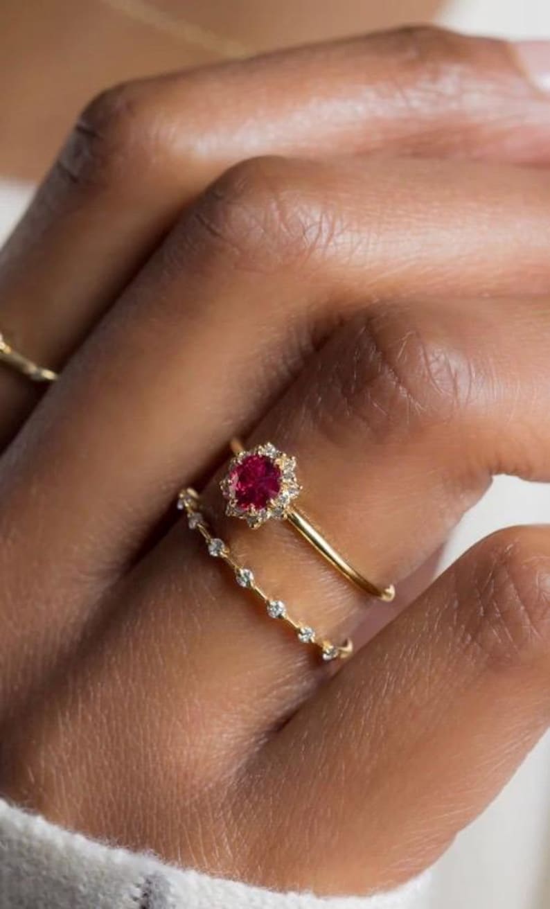 14k Solid Gold, Ruby Engagement Ring, Natural Diamonds, July Birthstone, Diamond Wedding Rings ...