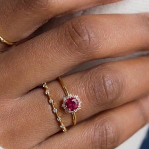 14k Solid Gold, Ruby Engagement Ring, Natural Diamonds, July Birthstone, Diamond Wedding Rings ...