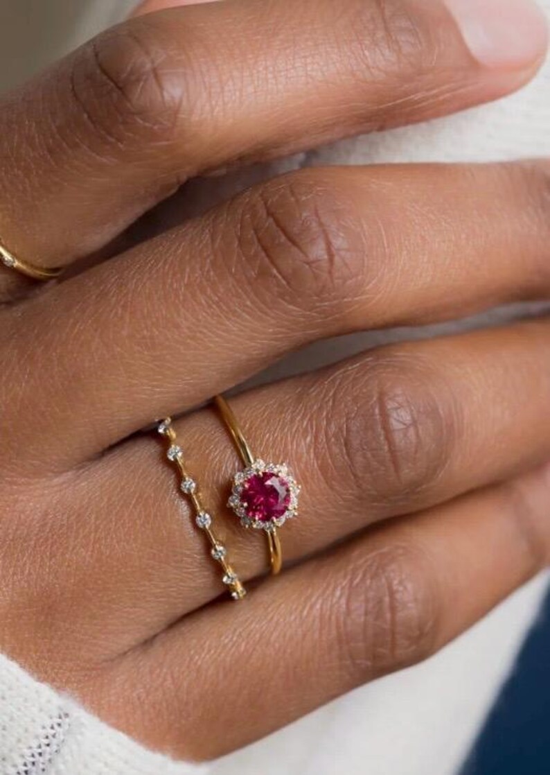 14k Solid Gold, Ruby Engagement Ring, Natural Diamonds, July Birthstone, Diamond Wedding Rings ...