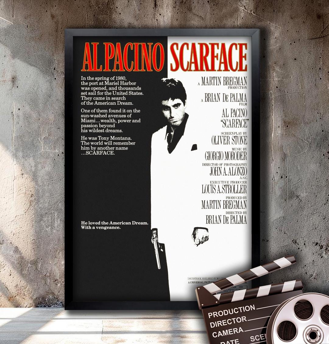 Scarface , High-quality Reproduction Movie Poster Framed and Ready to ...