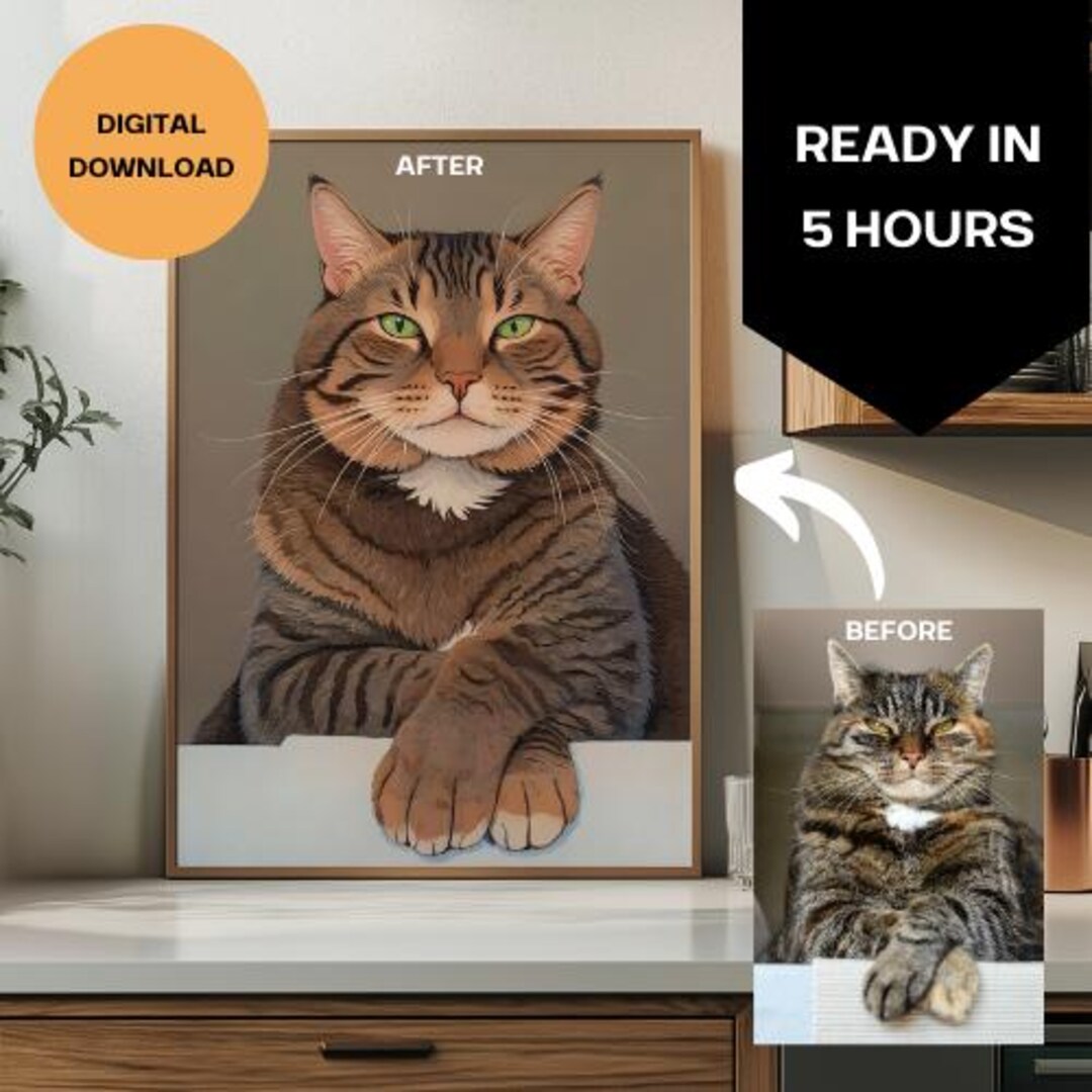 Custom Cat Cartoon Portrait, Personalized Cat Illustration, Cat ...