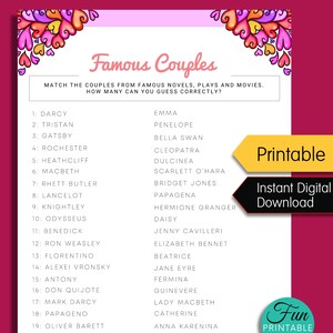 Valentine's Day Couples Matching Game Printable, Valentines Party Game ...