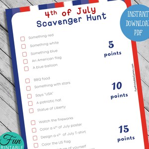 4th of July Scavenger Hunt Game Printable US Independence Day Party ...