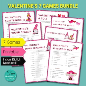 Valentine's Day Games Pack, 7 Valentines Party Games, Answer Key ...
